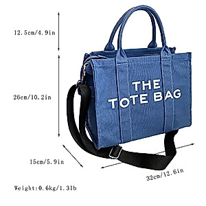 Canvas Tote Bags for Women Handbag Tote Purse with Zipper Shoulder Bag Crossbody Bag for Office, Travel, School (Blue)