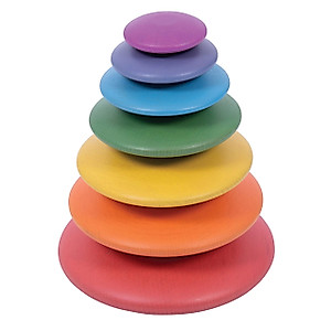 TickiT Rainbow Buttons - Set of 7 - Wooden Stacking Stones for Babies and Toddlers Aged 0+ - Natural Toy for Early Development and Open-Ended Play