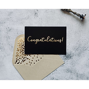 50 Pack Congratulations Card – Elegant Greeting Cards With ‘’Congratulations’’ Embossed In Gold Foil Letters – For Engagement, Graduation, Wedding - 52 Kraft Envelopes Included - 4" x 6" (Black)