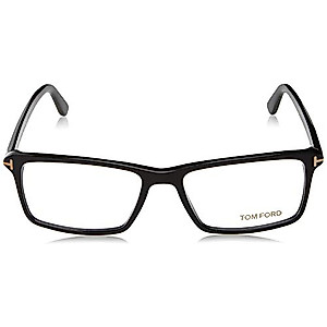 TOM FORD Men's TF 5408 001 Black Clear Rectangular Eyeglasses 56mm, Shiny Black, Shiny Rose Gold "T" Logo, 56/16/145