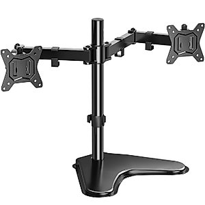 HUANUO 32 inches Dual Monitor Stand up to 17.6lbs per Arm, High-Grade Aluminum Free-Standing Dual Monitor Mount for 2 Screens. Fully Adjustable Dual Monitor Stand for Desk with Tilt, Swivel, Rotation