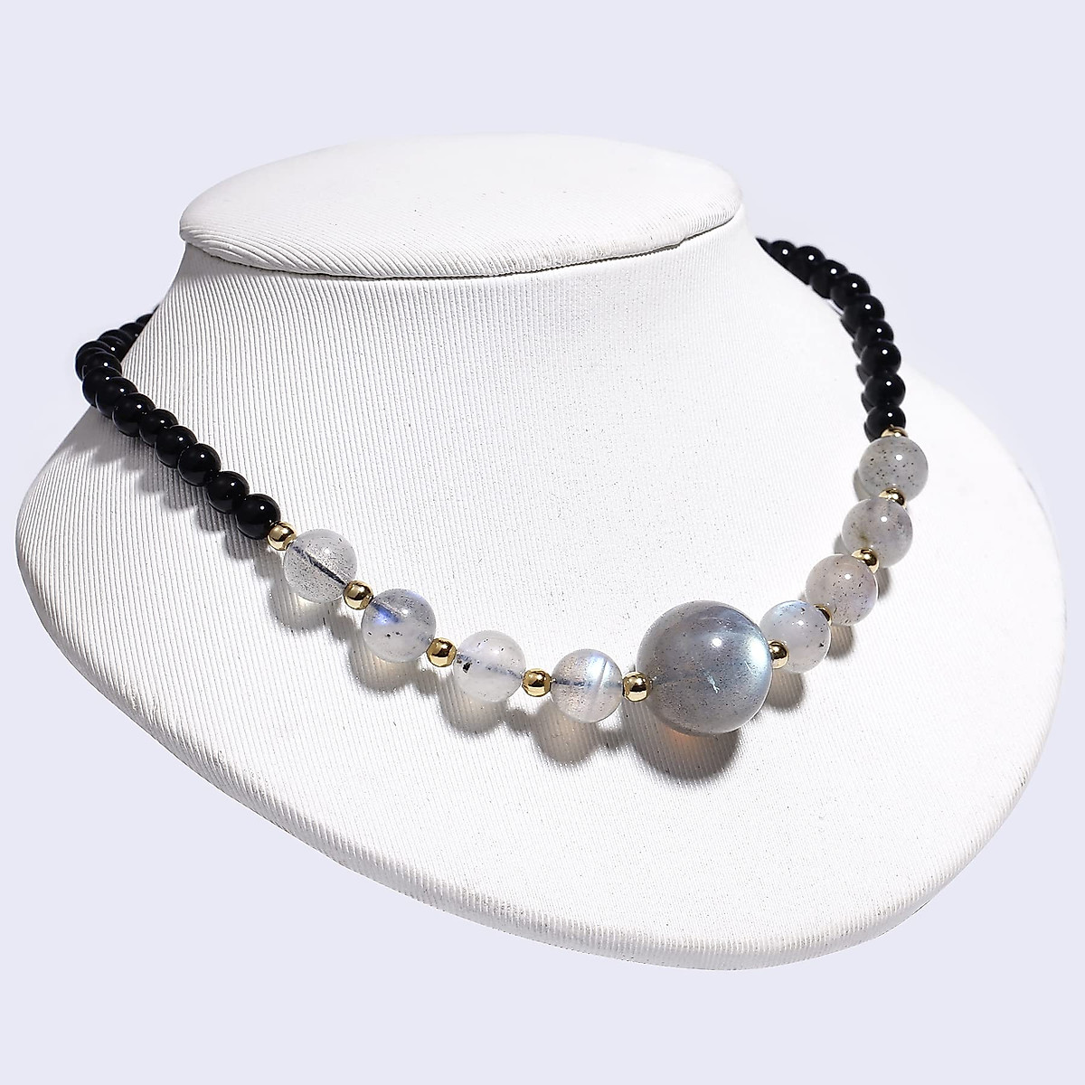 Jewever Moonstone/Black Agate Choker Necklace for Women Healing Crystals and Gemstone Necklaces Balance Meditation Jewellery Gifts