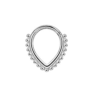 FANSING 316L Surgical Steel Septum Jewelry 16g Septum Rings for Women Teardrop Septum Clicker Silver Septum Ring 16 Gauge 8mm Beaded Daith Piercing Jewelry Triangle Septum Ring