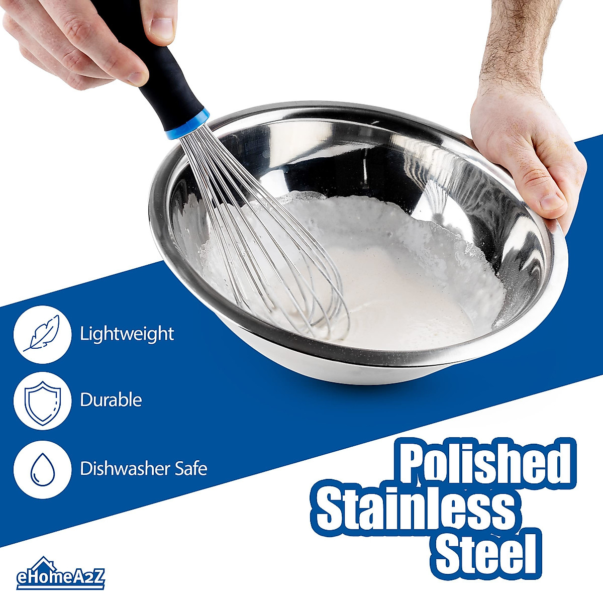 EHOMEA2Z Mixing Bowls Metal Stainless Steel Set (7 Pack) Kitchen Nesting Bowls for Space Saving Storage Gadgets, Baking, Cooking, Breader Bowl, Polished Mirror