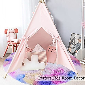 TIMDAM Round Rug for Bedroom, 4 Feet Circle Rug Rainbow Rug for Girls Bedroom, Fluffy Kids Carpet, Cute Fuzzy Nursery Rug, Plush Circular Area Rug, Classroom Rug Small Rug Girls Room Decor