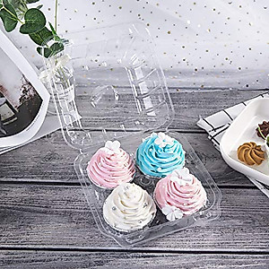 Clear Cupcake Boxes 4 Cavity Holder,ONE MORE Large 4 Compartment Muffin Containers Plastic Cupcake Carrier with Deep Dome 4" High Safe Eco-friendly Material Pack of 15