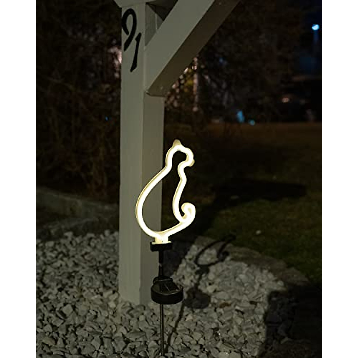 Touch Of ECO Solar LED Neon Cat Lovers Gift Outdoor Garden Décor Stake Light Gift Idea for Cat Lovers, Warm White (TOE397)