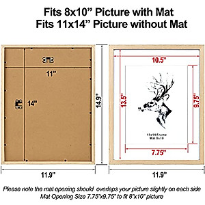 Yaetm 11x14 Picture Frame with Mat for 8x10 Set of 2, Solid Oak Wood Photo Frames with Tempered Glass, 11 x 14 Frames for Horizontal and Vertical Wall Mounting (2 pack, Oak)
