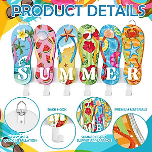 Teenyyou Pool Towel Hooks Flip Flop Shaped Wooden Ornament Hooks with 6 Hooks Hawaii Decorative Wall Hooks Sandal Towel Rack Hangers for Beach Area Outdoor Swimming Pool Bathroom Bedroom Decoration