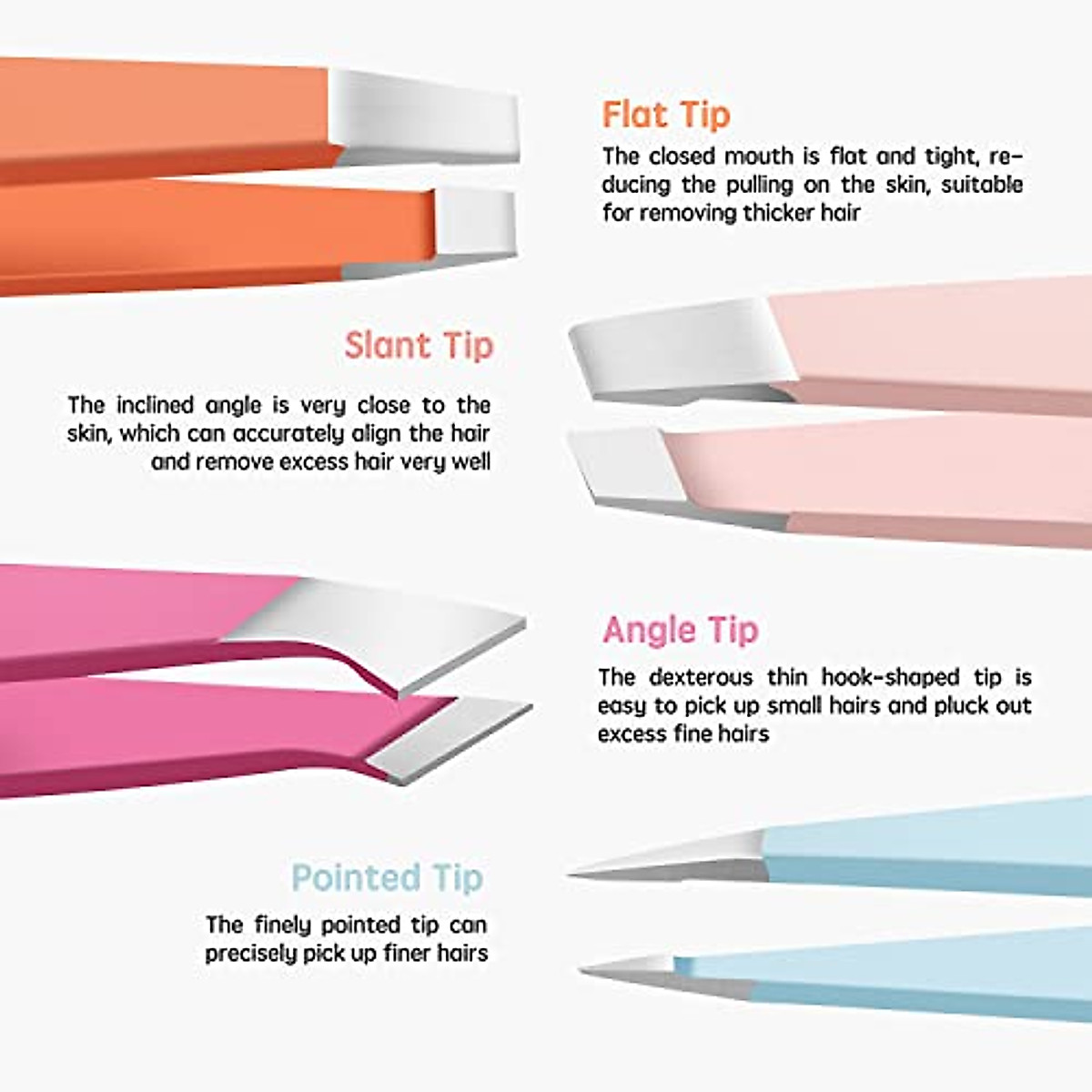 Velodios Tweezers for Women and men, Professional Precision Tweezers for Eyebrows, Pointed and Slant Tweezers for Facial Hair, Splinter and Ingrown Hair Removal, Stainless Steel Tweezers Set - 4Pack