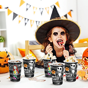 Halloween Disposable Cups for Kids Adult 30 PCS, Halloween Pumpkin Skeleton Disposable Paper Cups for Hot Cold Drinks, Spiderweb Bat Holiday Cups Spooky Halloween Party Supplies 12 OZ Black