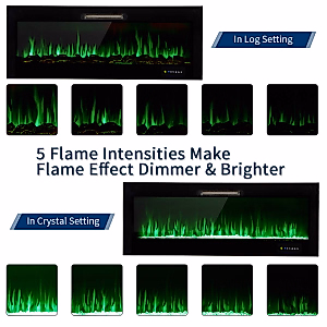 Homedex 50" Recessed Mounted Electric Fireplace Insert with Touch Screen Control Panel, Remote Control, 750/1500W, Log/Crystal Options
