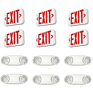 FREELICHT 6 Pack Emergency Light, Emergency Lights for Business + 6 Pack Red LED Exit Sign with Battery Backup