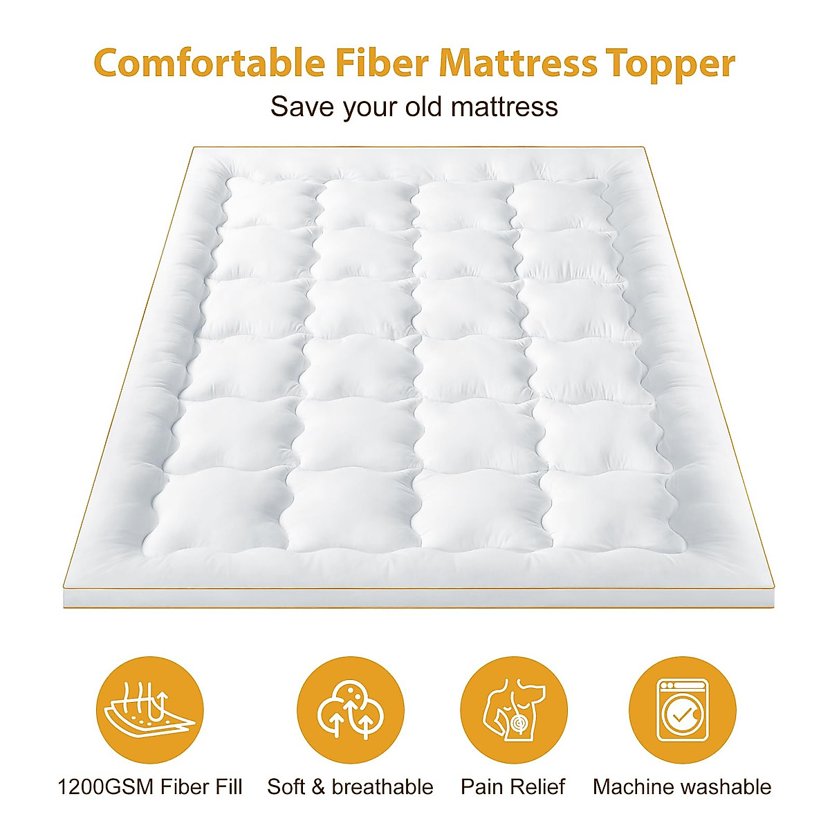 Maxzzz Queen Mattress Topper, Extra Thick Mattress Pad Cover for Back Pain, Mattress Protector for 8-21 Inch Mattress, 1200GSM Down Alternative, 60 * 80 Inches.