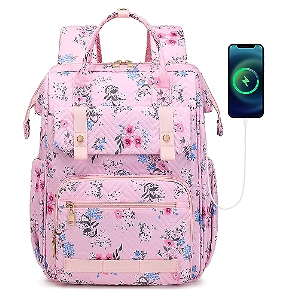 HIDDS Laptop Backpack Girls 15.6 Inch Bundle with Women Purses Backpack College School Bag Baby Diaper Backpacks