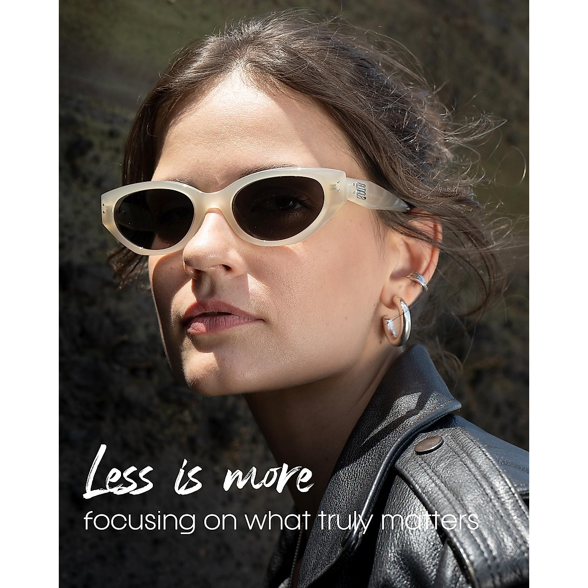 FURTALK Oval Cat Eye Sunglasses, Vintage 90s Style Frame, Polarized Lens, UV Protection (Ivory)