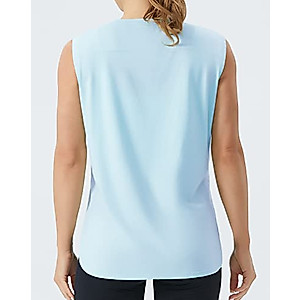 Dragon Fit Loose Fit Summer Workout Tank Tops Soft Cotton Yoga Tops Sleeveless Casual Crewneck Shirts Light Blue