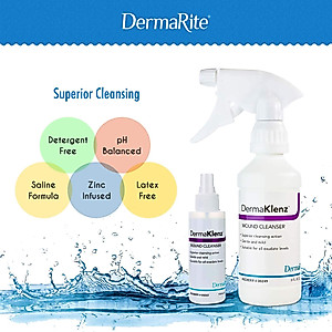 DermaRite's DermaKlenz Wound Cleanser - Rinse-Free Gentle and Mild Cleansing, Helps Clear Wound Debris - Spray Bottle, 8 oz., 1 Count