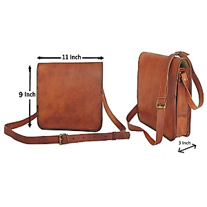 Goat Leather Cross Body Vintage Style Shoulder Bag 11 Inch Small Travelling Bag for Women & Men, Brown