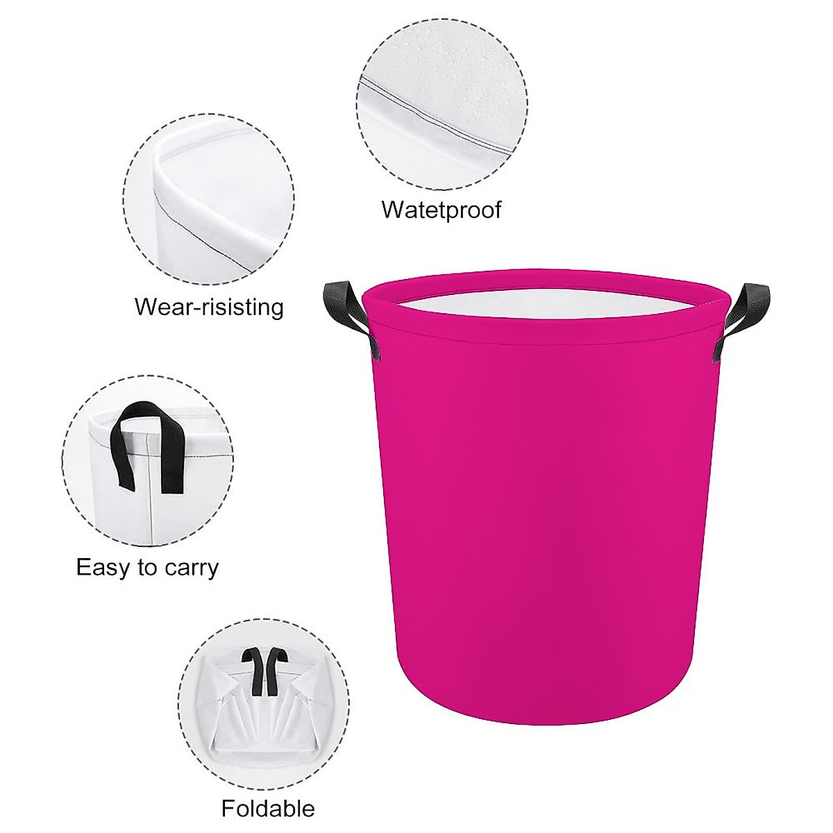 Large Laundry Hamper, Hot Pink Chic Square Laundry Basket Collapsible & Waterproof Storage Basket for College Dorm, Family Essentials