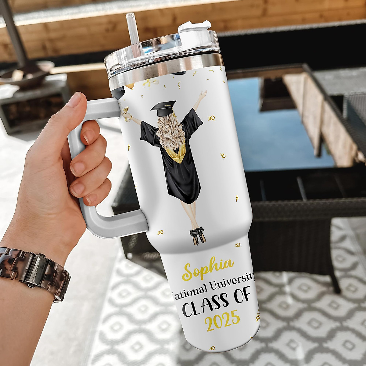 Hyturtle Personalized Graduation Tumbler Class Of 2025 - Graduation Gifts For Her Women - Best Congrats Grad Gifts For College High School Masters Degree - Stainless Steel Travel Coffee Cup With Lid