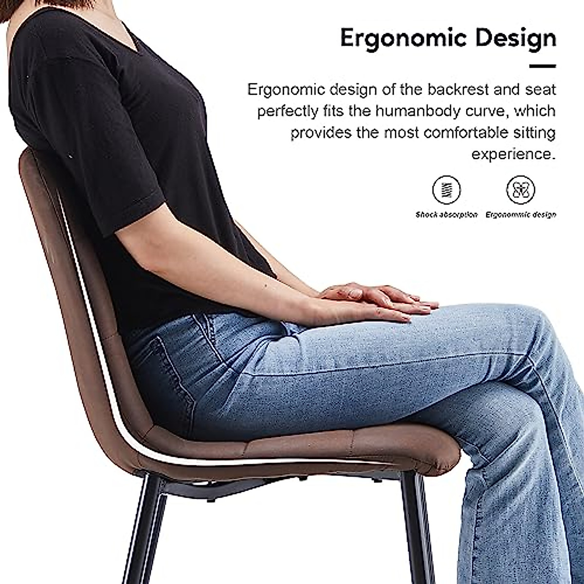 CLIPOP Modern Kitchen Dining Chairs Set of 2, Mid Century Modern Dining Chair with Upholstered Seat, Metal Leg, Armless Living Room Accent Chair, Kitchen Side Chair for Lounge Guest, Brown