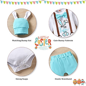 fioukiay Preemie Newborn Baby Boys Easter Outfits Infant My First Easter Baby Bunny Clothes Clothing Pants Set with Hat (White 01, 12-18 Months)