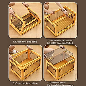 MAOWAPLG Folding Storage Box with Lid and Latches, 30 Qt Clear Stackable Storage Bins with Wheels, 5-Door Small Foldable Plastic Storage Boxes for Organizing Clothes Toy Books Grocery Quilt (1 Pack)