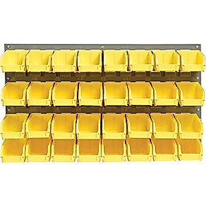 Global Industrial Wall Bin Rack Panel with (32) Yellow Bins, 36x7x19