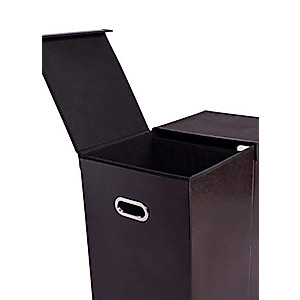 Internet's Best Double Faux Leather Laundry Hamper with Lid - Double Load - Foldable Hamper Basket - Removable Lid - Brown