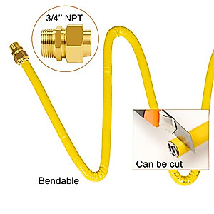 CSST Corrugated Stainless Steel Tubing 37 Ft 3/4" Flexible Natural Gas Line Pipe Propane Conversion Kit Grill Hose with Male Adapter Fittings