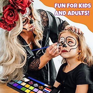 Drawdart Face Painting Kit for Kids - 20 Colors Water Based Non Toxic Face Paint Kit, Professional Face Paint for Kids with Stencils & Brushes - Parties, Birthdays, Halloween Face Body Makeup Kit