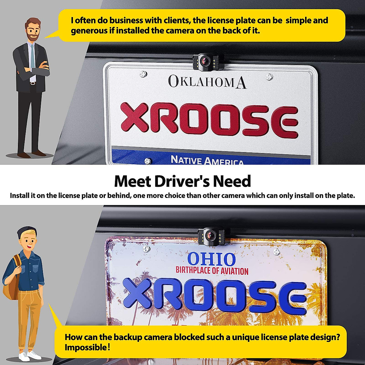 Backup Camera for Truck: 5''HD 1080P Front Rear View Monitor kit IP69 Waterproof Night Vision DIY Grid Lines for Car RVs Trucks Campers Bus Semi-Trailers Pickup Xroose S3