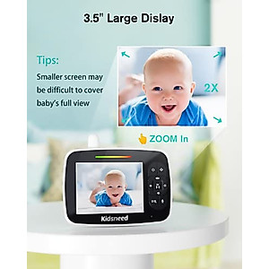 Kidsneed Baby Monitor - 3.5" Screen Video Baby Monitor with Camera and Audio - Remote Pan-Tilt-Zoom, Night Vision, VOX Mode, Temperature Monitoring, Lullabies, 2-Way Talk, 960ft Range