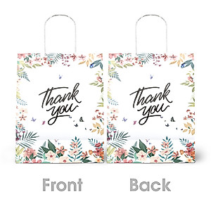 60 Pack Thank You Gift Bags with Handles 8" X 4" X 10" Floral Thank You Paper Bags Party Favor Bags Shopping Bags for Business Boutique Gifts Wedding