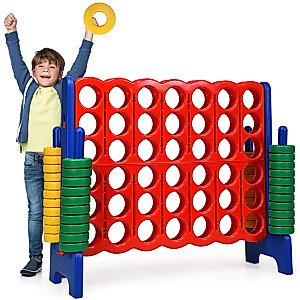 Costzon 4-in-A-Row 4-to-Score Giant Games for Kids & Adults, Indoor Outdoor Party Family Connect Plastic Game, 4 Feet Wide by 3.5 Feet Tall w/42 Jumbo Rings & Quick-Release Slider (Blue)