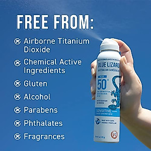 BLUE LIZARD Mineral Sunscreen Sensitive SPF 50+ Spray, 5 Ounce