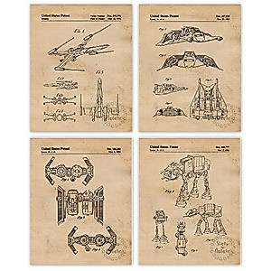 Vintage Star Vessels Patent Prints, 4 (8x10) Unframed Photos, Wall Art Decor Gifts Under 20 for Home Office NASA Creator Studio Garage Shop Man Cave Student Teacher Coach Comic-Con Wars Movies Fan