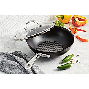 Anolon X SearTech Aluminum Nonstick Cookware Stir Fry Wok with Lid, 10-inch, Super Dark Gray
