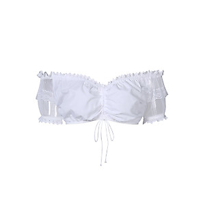 Clearlove Women's Oktoberfest Shirt German Lace Dirndl Blouse Wrap Crop Top (White-3,L)