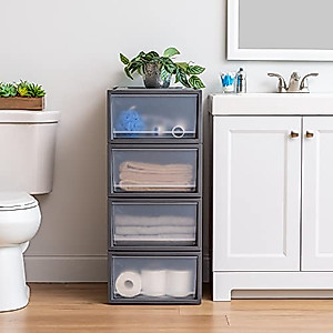 IRIS USA 34 Qt. Stackable Plastic Drawers for Clothes, Medium, 4 Pack, Storage Dresser for Closet, Home, Office, Bedroom and Nursery, Dark Gray