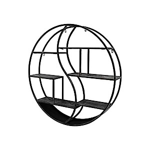 Great Deal Furniture Bobby Industrial Circular Firwood Hanging Wall Shelf, Gray and Pewter