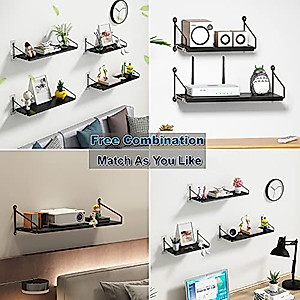 Vimqual Floating Shelf for AV Device/Projector/Cable Boxes/WiFi Router, Wall Mounted Display Ledges for Storage Plants, Wood Wall Shelves for Bedroom, Living Room, Bathroom, Kitchen (Black)