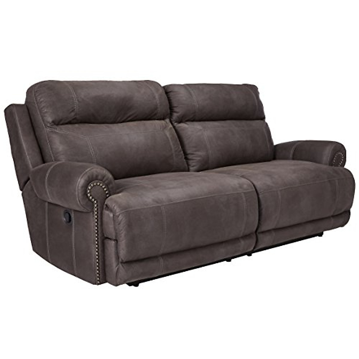 Signature Design by Ashley Austere Contemporary Faux Leather 2 Seat Manual Reclining Sofa, Gray