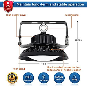 Deojoy UFO LED High Bay Light 100W (14000LM) 6000K Daylight, 350W HID/HPS Equivalent,IP65 Waterproof LED Warehouse Lights, Commercial Shop Workshop Garage Factory Area Lighting Fixture (100W)
