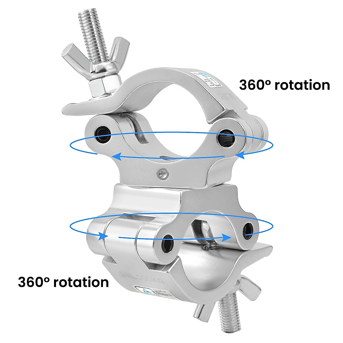 2 Inch Pro-Swivel Truss Clamp TUV, 2 Pack Eyeshot Heavy Duty 1100lb Swivel Coupler Truss Clamps, Dual Head Turn As Needed Two 360 Degree Lighting Clamps, Fit Pipe/Truss OD 48-52mm