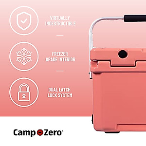 CAMP-ZERO 20L Coral Ice Chest with Molded-in Cup Holders and Folding Aluminum Handle