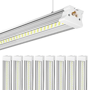 ONLYLUX 8 Pack 4FT Linkable LED Shop Light for Garage, Workshops, 6500K Cool Daylight 50W (300w Equivalent), Plug and Play, Hanging or Surface Mount, with Power Cord and On/Off Switch, ETL Certified
