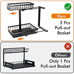 ARSTPEOE 2 Pack L-Shaped Under Sink Organizer,2 Tier Slide Out Sink Shelf Cabinet Storage Shelves, Under Sink Storage for Kitchen Bathroom Cabinet, Pull Out Cabinet Organizer,Black