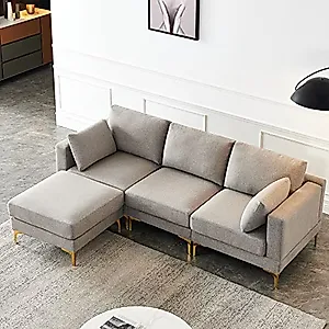 Ucloveria Modern Sectional Sofa, L-Shape Couch with Chaise Lounge for Living Room, Grey Fabric